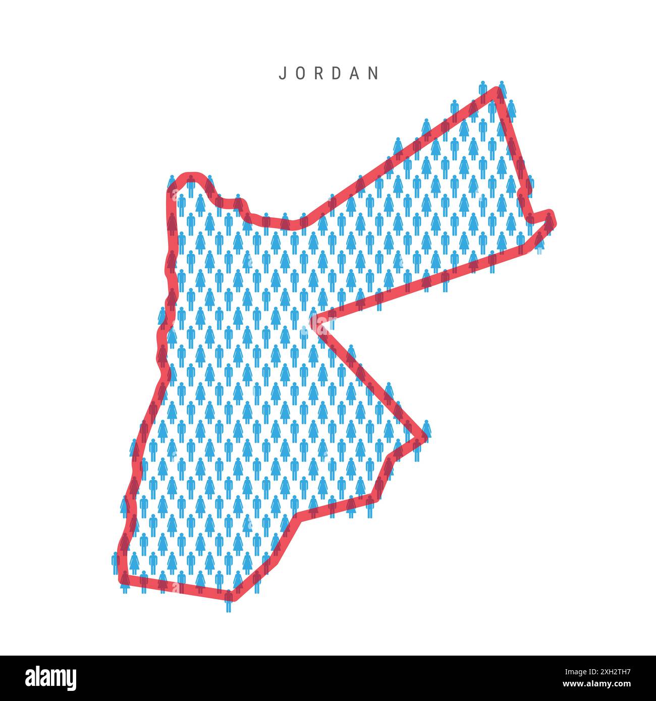 Jordan population map. Stick figures Hashemite Kingdom of Jordan people ...