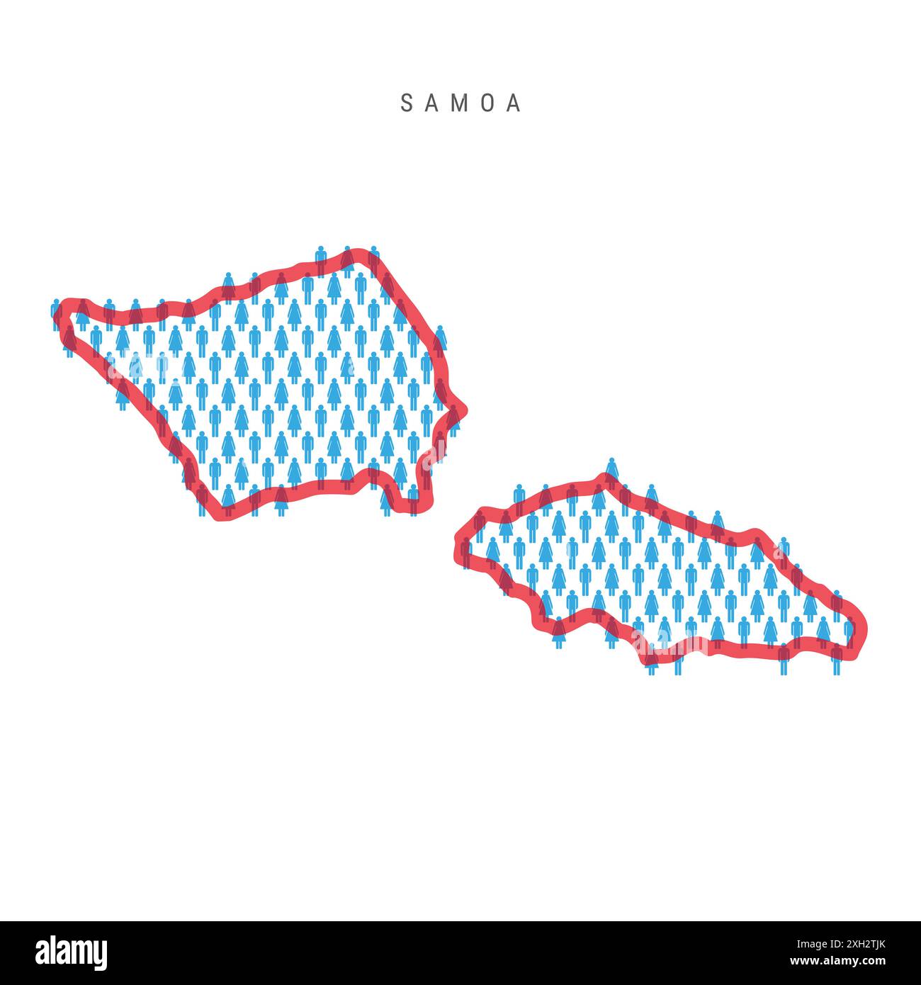 Samoa population map. Stick figures Samoan people map with bold red ...