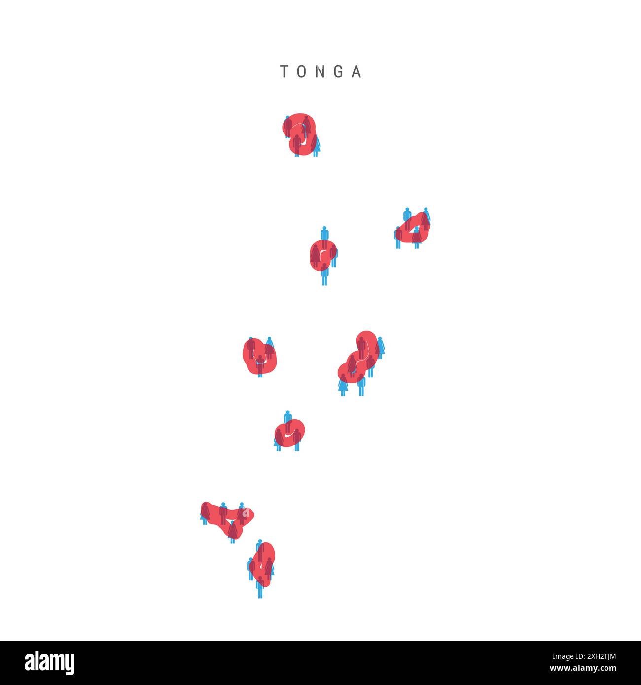 Tonga population map. Stick figures Tongan people map with bold red ...