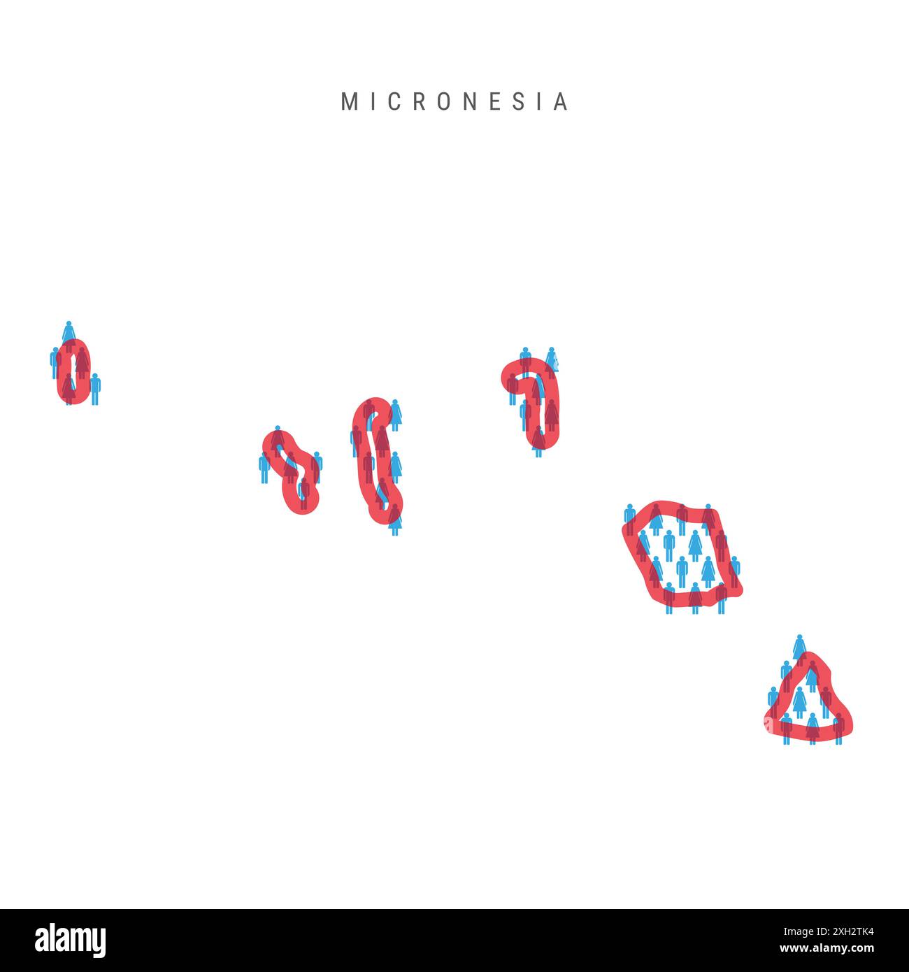 Micronesia population map. Stick figures Micronesian people map with ...