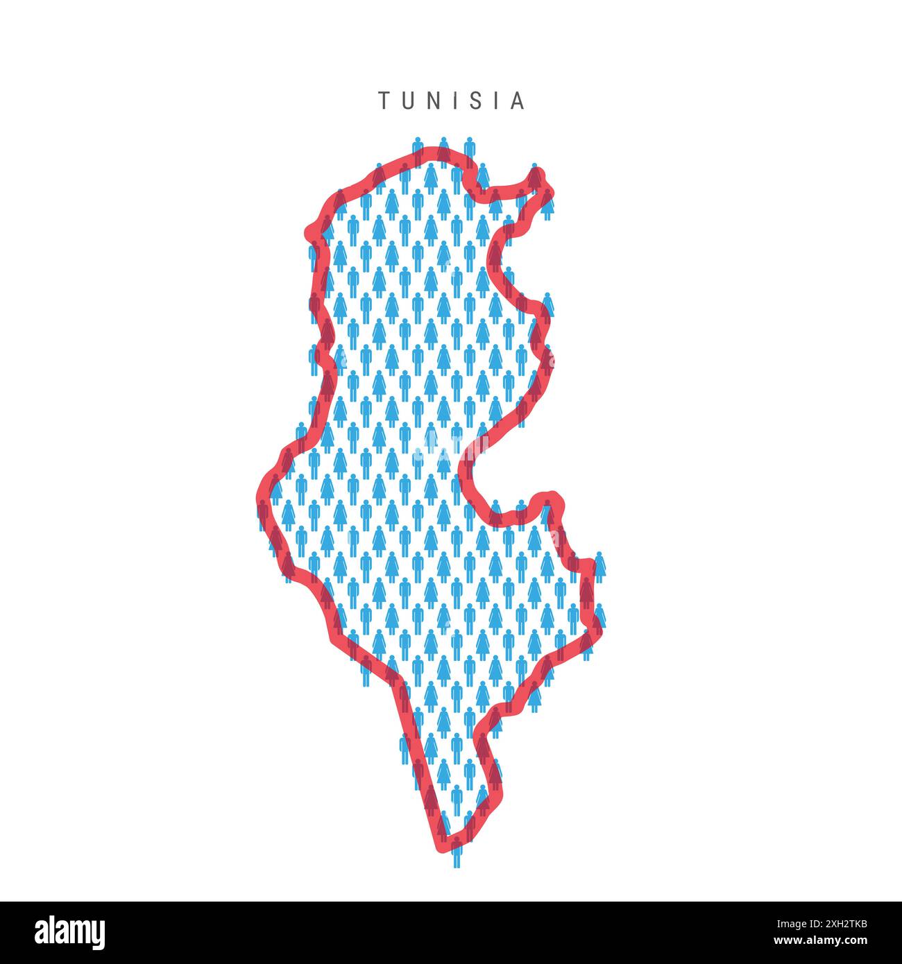 Tunisia population map. Stick figures Tunisian people map with bold red ...