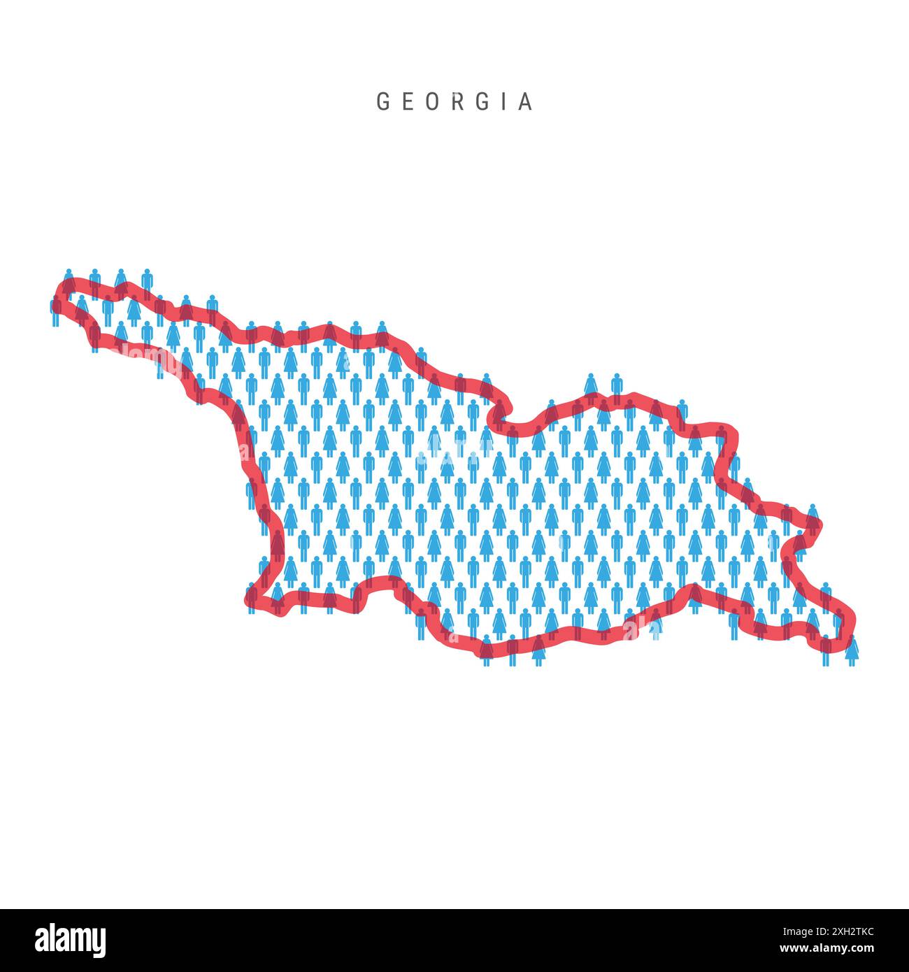 Georgia population map. Stick figures Georgian people map with bold red ...