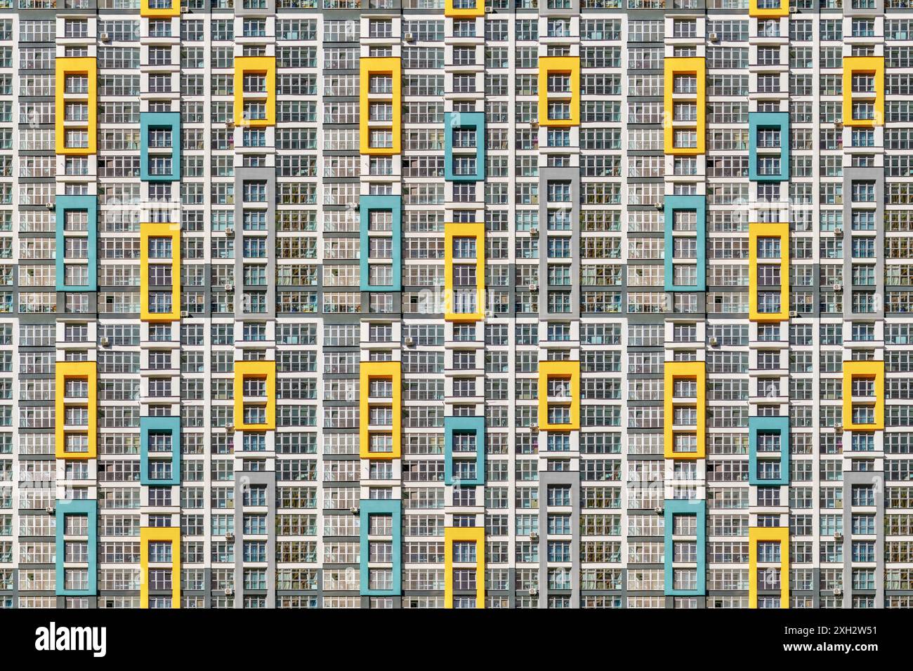 seamless frontal panoramic view on facade of modern skyscraper building ...