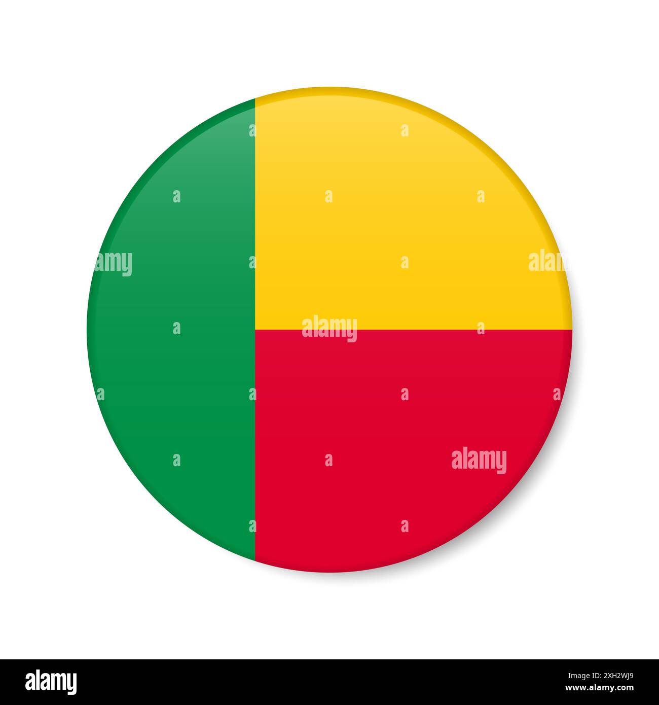 Benin circle button icon. Dahomey round badge flag with shadow. 3D realistic illustration ...