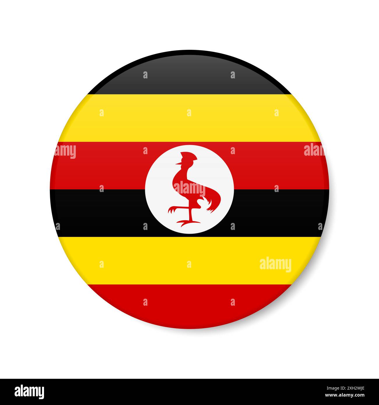 Uganda circle button icon. Ugandan round badge flag with shadow. 3D ...