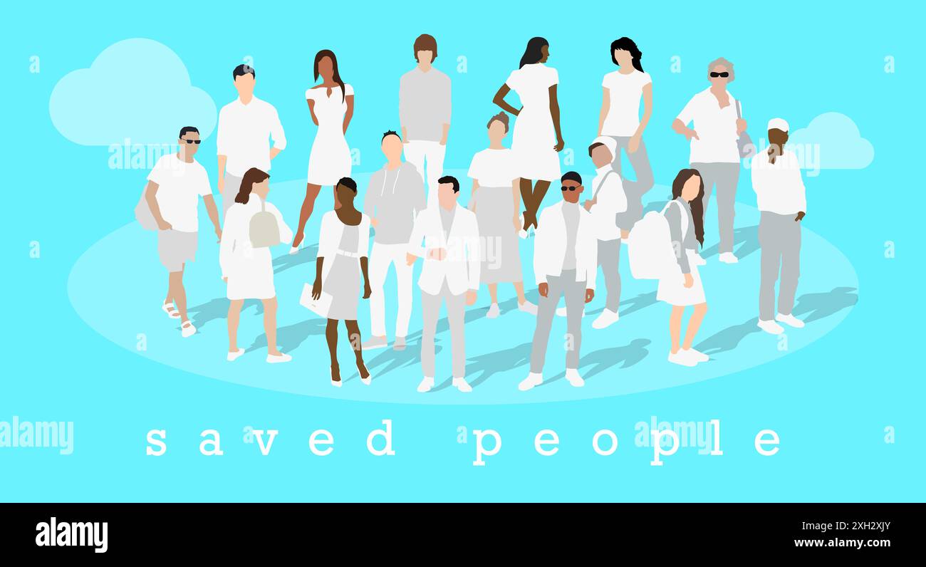 A small circle of people saved by Christ. Saved in heaven. All people ...