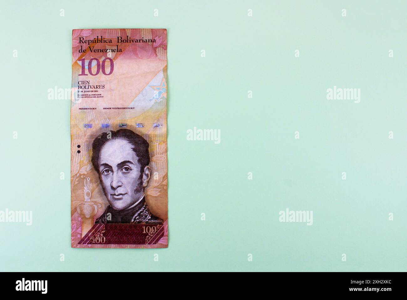 Monetary inflation, Venezuelan bill with the image of Simon Bolivar ...