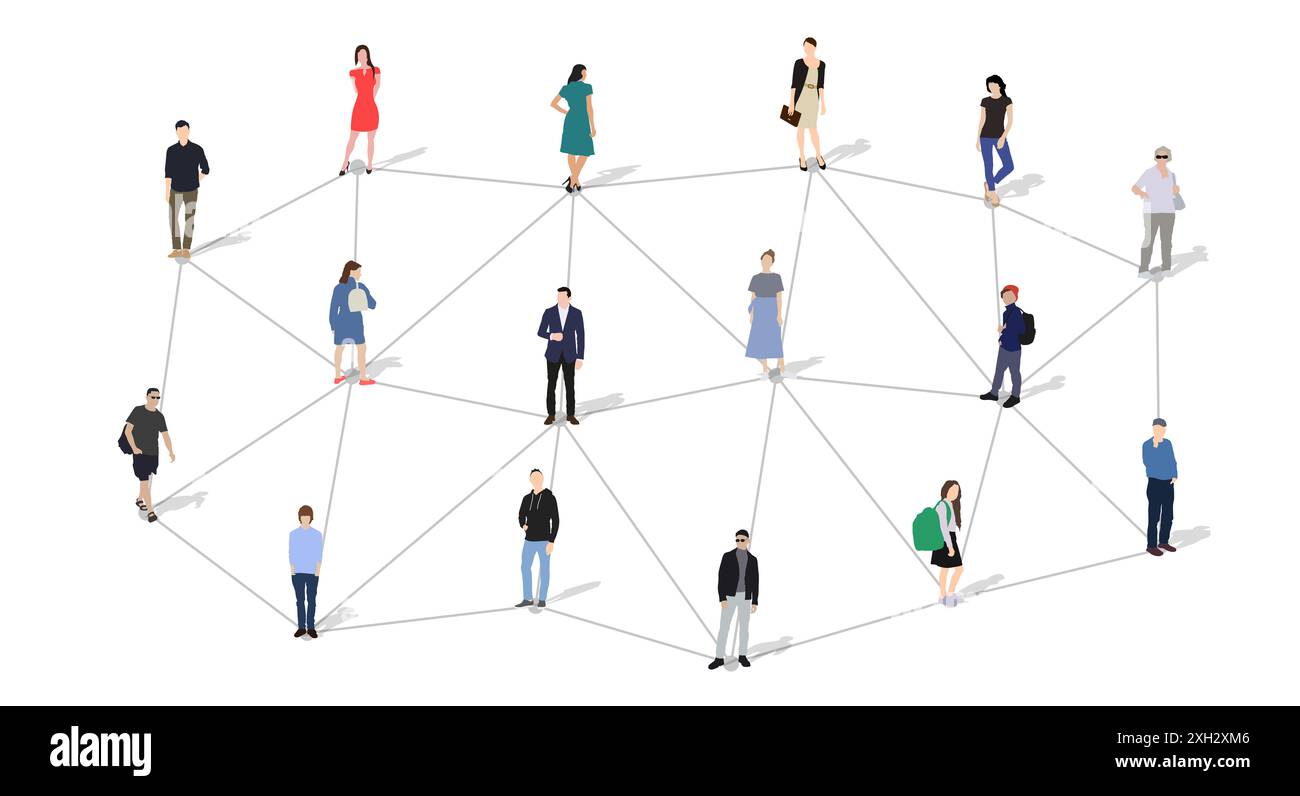Social network, connecting people. Diverse people group. Flat ...