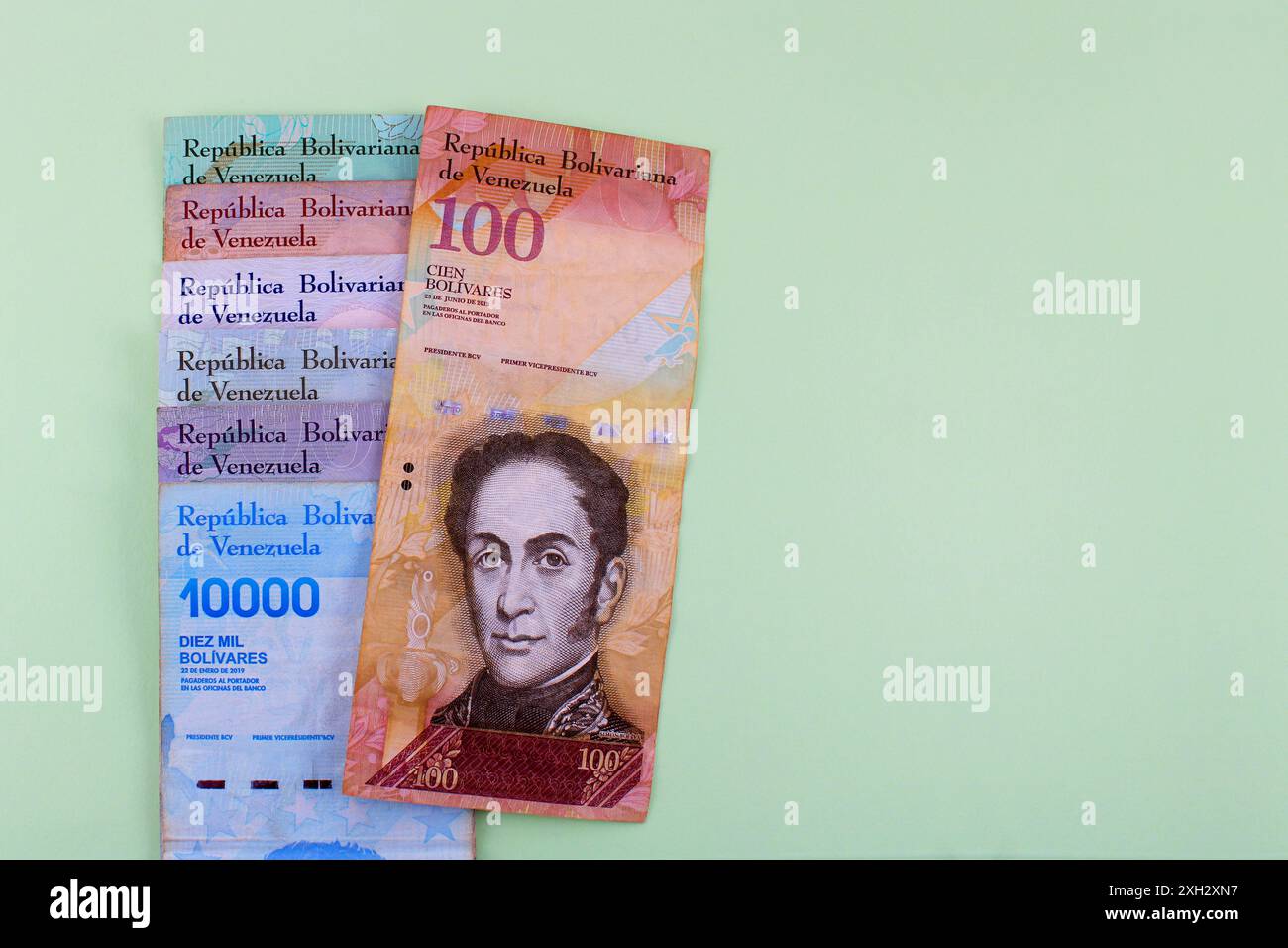 Monetary inflation, Venezuelan bill with the image of Simon Bolivar ...