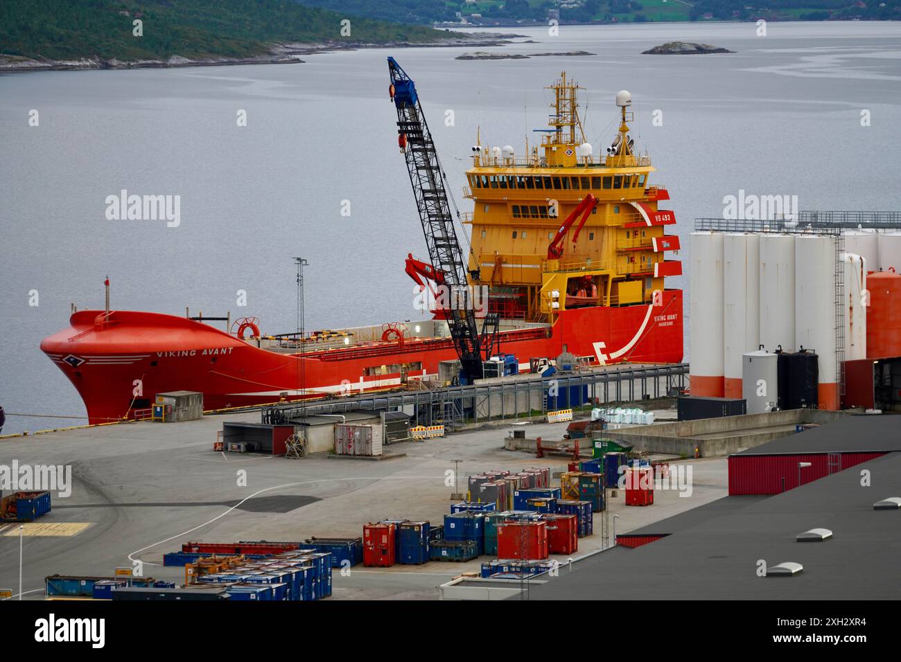 The standby safety vessel Viking Avant docked at the petroleum ...