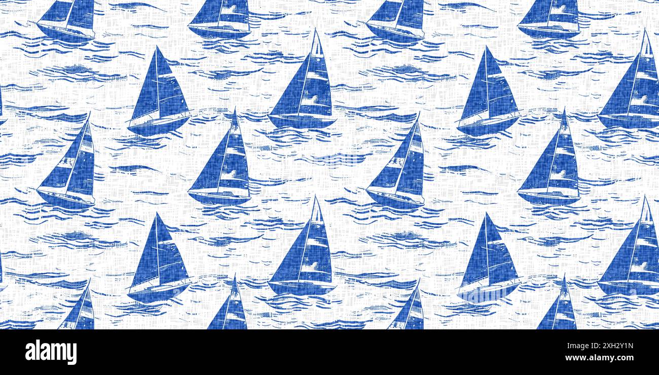 Coastal sail boat in azure ocean blue seamless border background ...