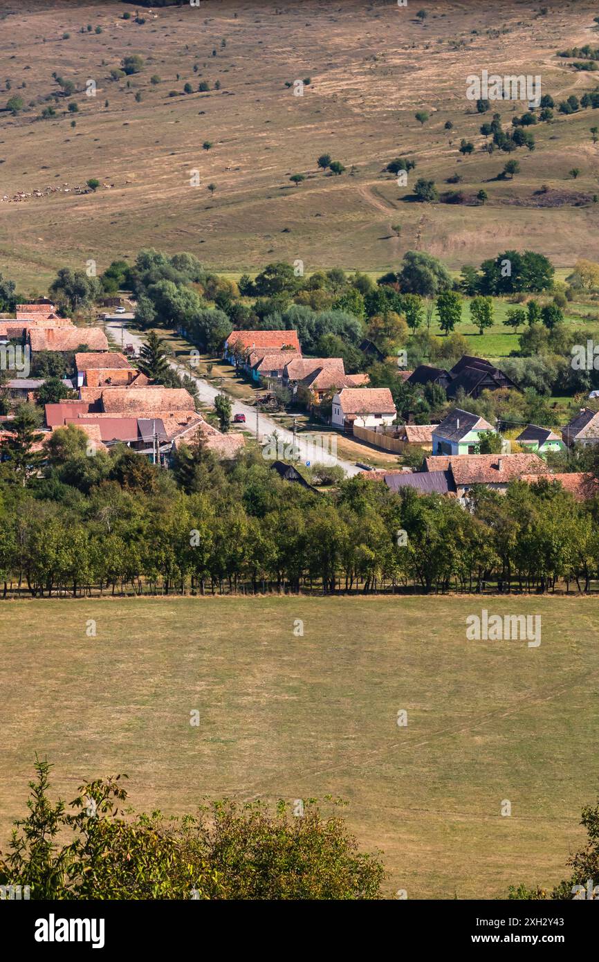 Aerial view of a countryside with vegetation, fields and houses in ...