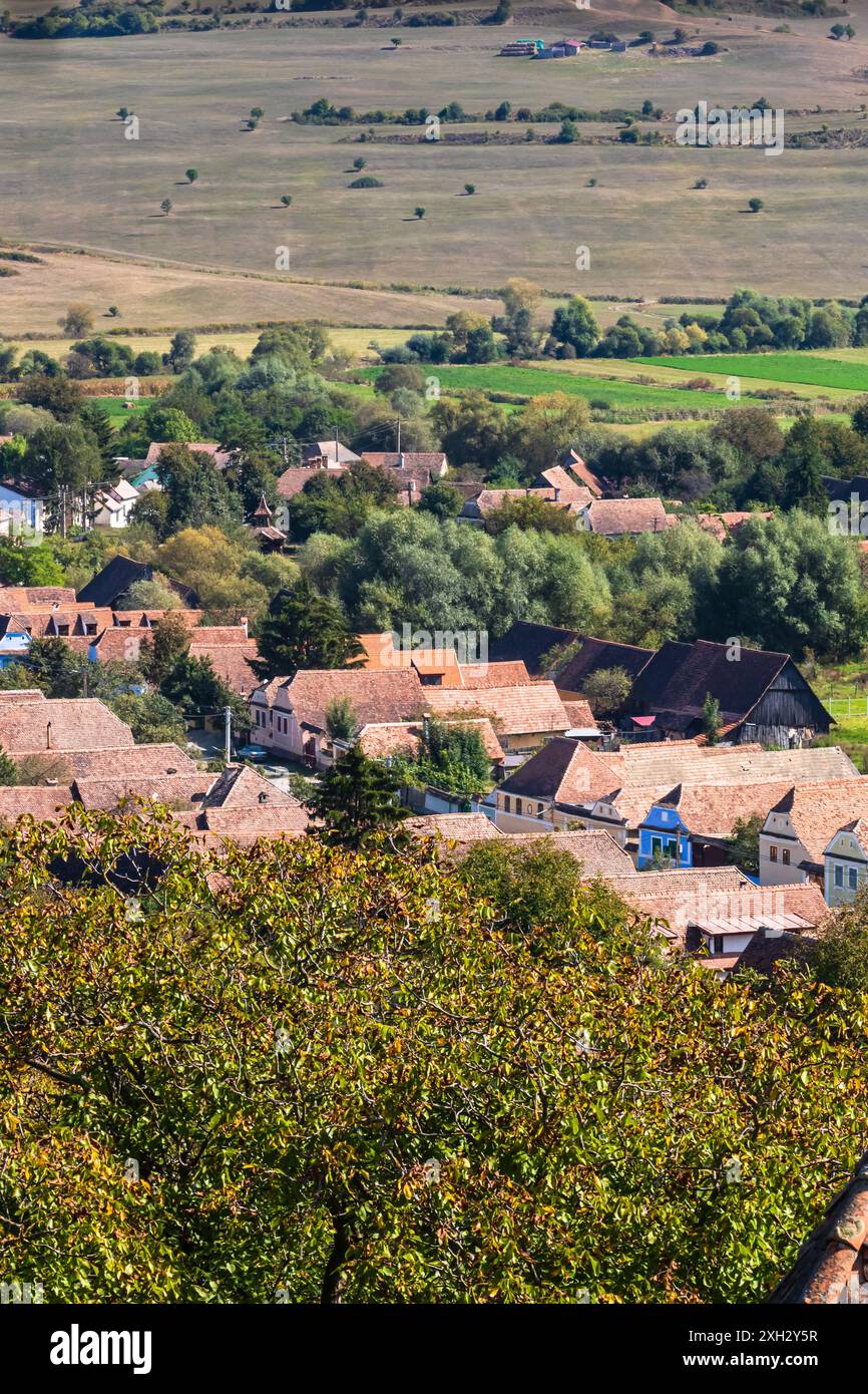 Aerial view of a countryside with vegetation, fields and houses in ...
