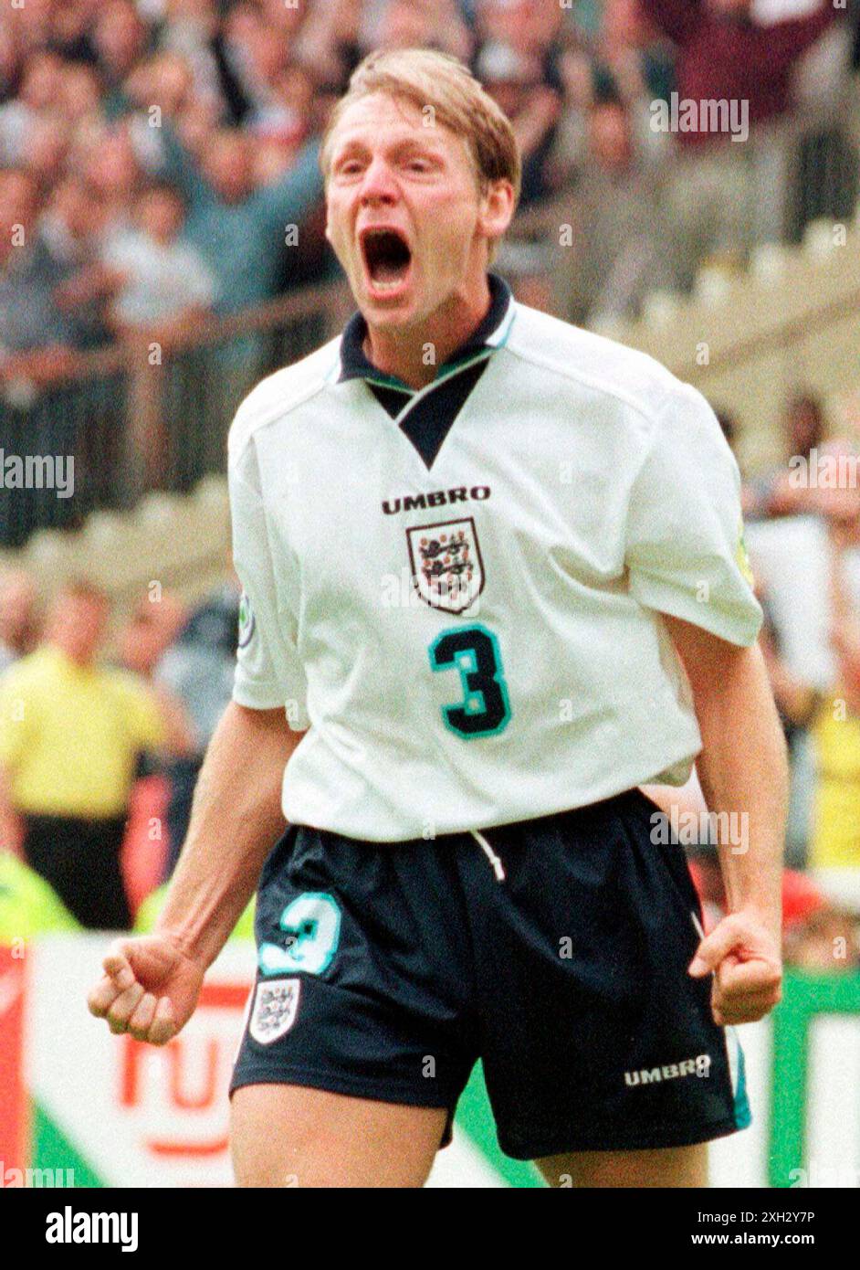FILE - England's Stuart Pearce celebrates after scoring his penalty in ...