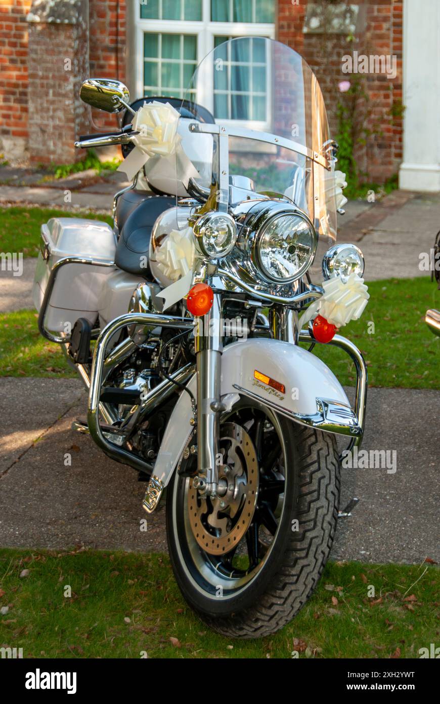 Motorcycle with wedding ribbons Stock Photo - Alamy