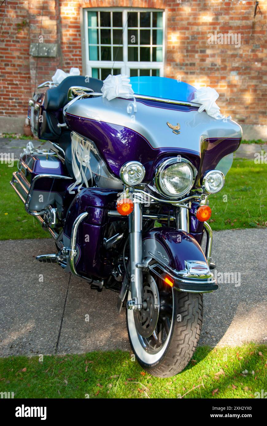Motorcycle with wedding ribbons Stock Photo - Alamy