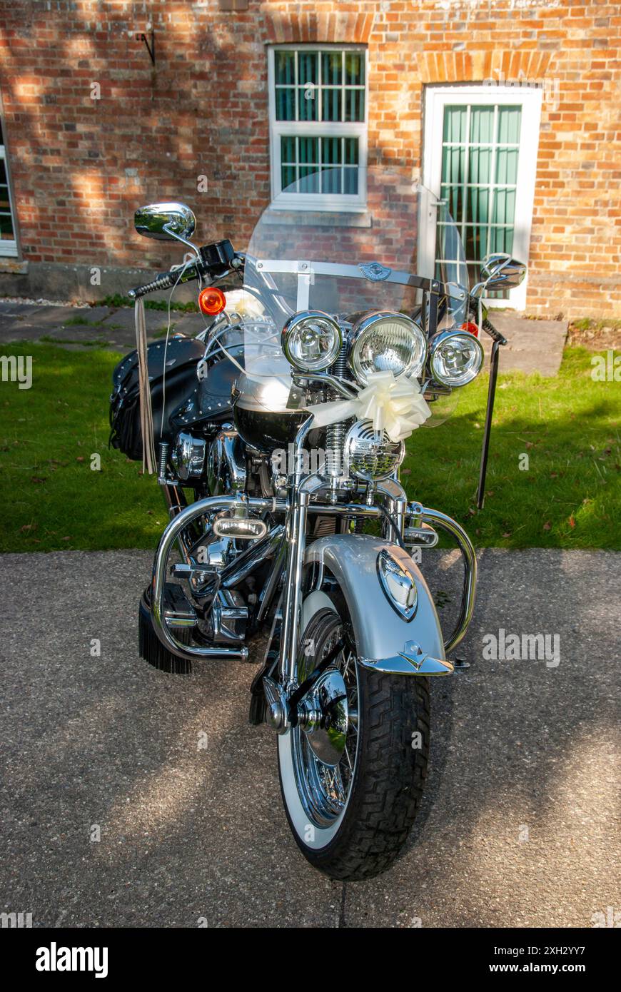 Motorcycle with wedding ribbons Stock Photo - Alamy