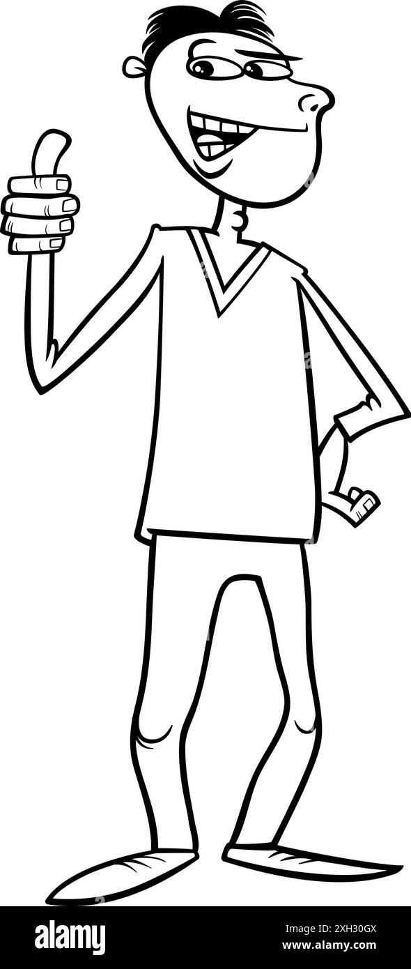 Cartoon illustration of happy young man or guy comic character coloring ...