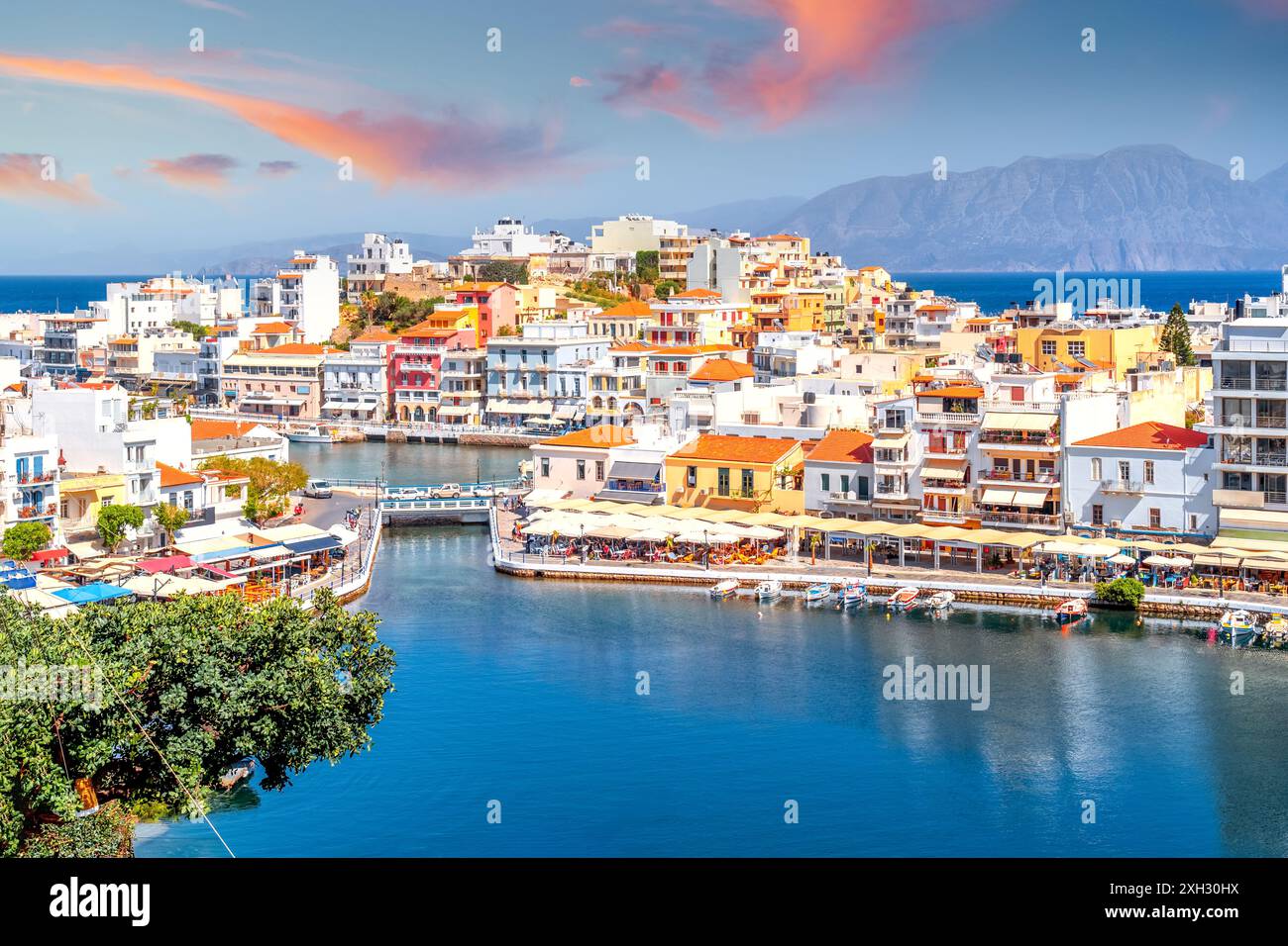 Old city of Agios Nikolaos, Island Crete, Greece Stock Photo - Alamy
