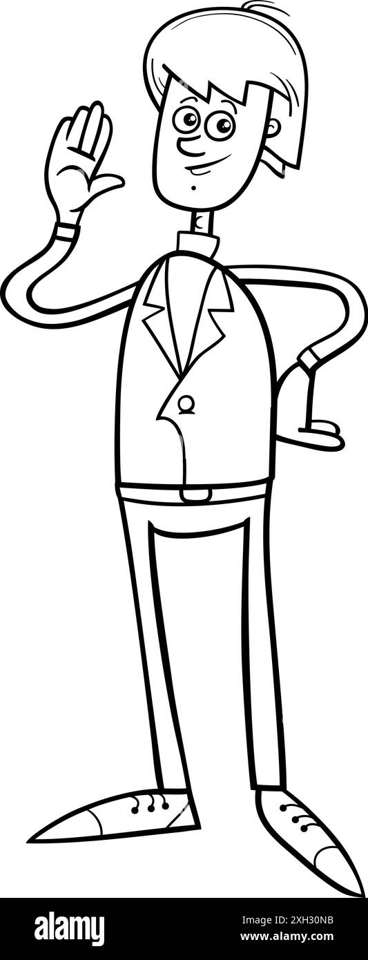 Cartoon illustration of happy young man or guy comic character coloring ...