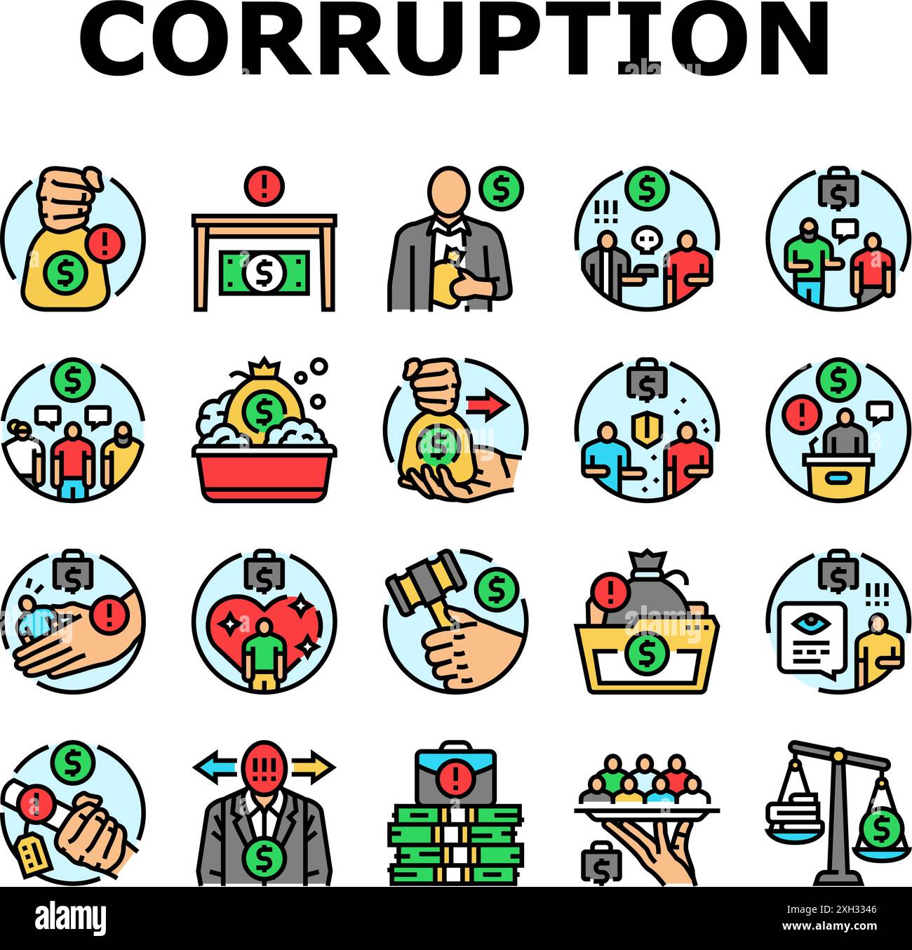 corruption money business cash icons set vector Stock Vector Image ...