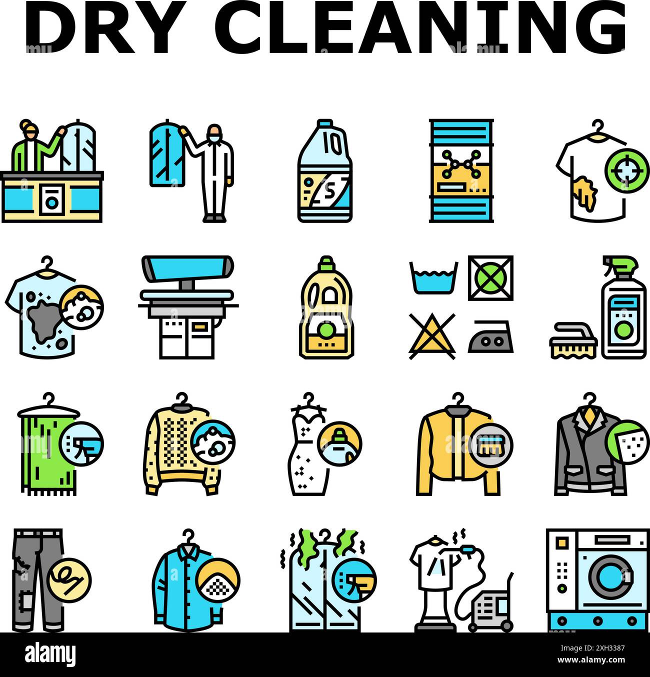 dry cleaning laundry wash service icons set vector Stock Vector Image ...