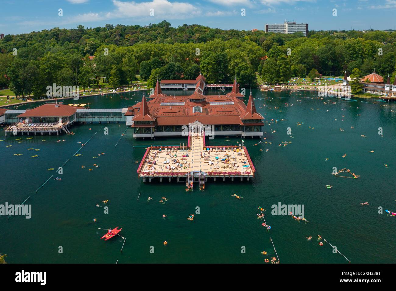 Aerial view about the thermal lake of Hévíz, which is the largest ...