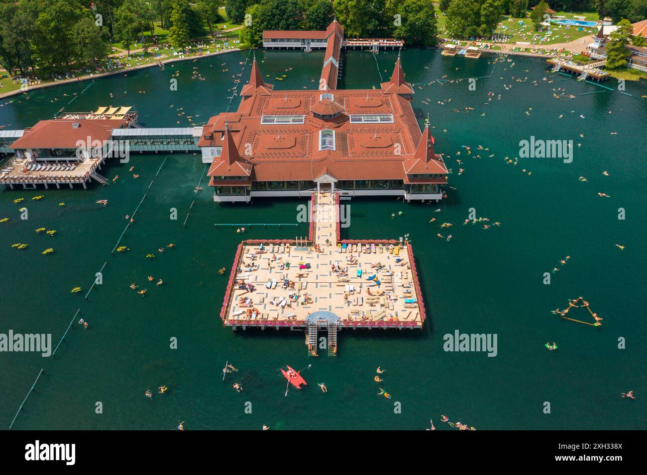 Aerial view about the thermal lake of Hévíz, which is the largest ...