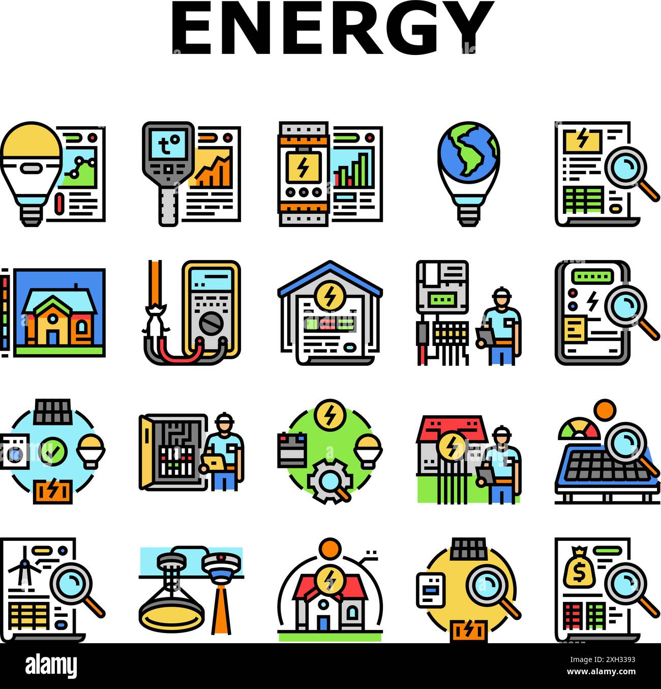 energy audit electricity building icons set vector Stock Vector Image ...