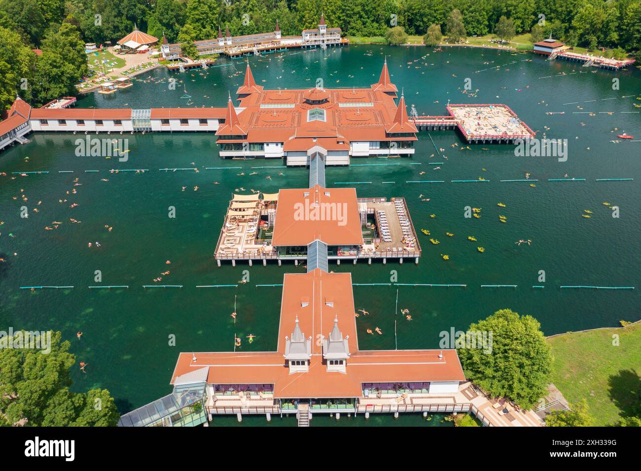 Aerial view about the thermal lake of Hévíz, which is the largest ...