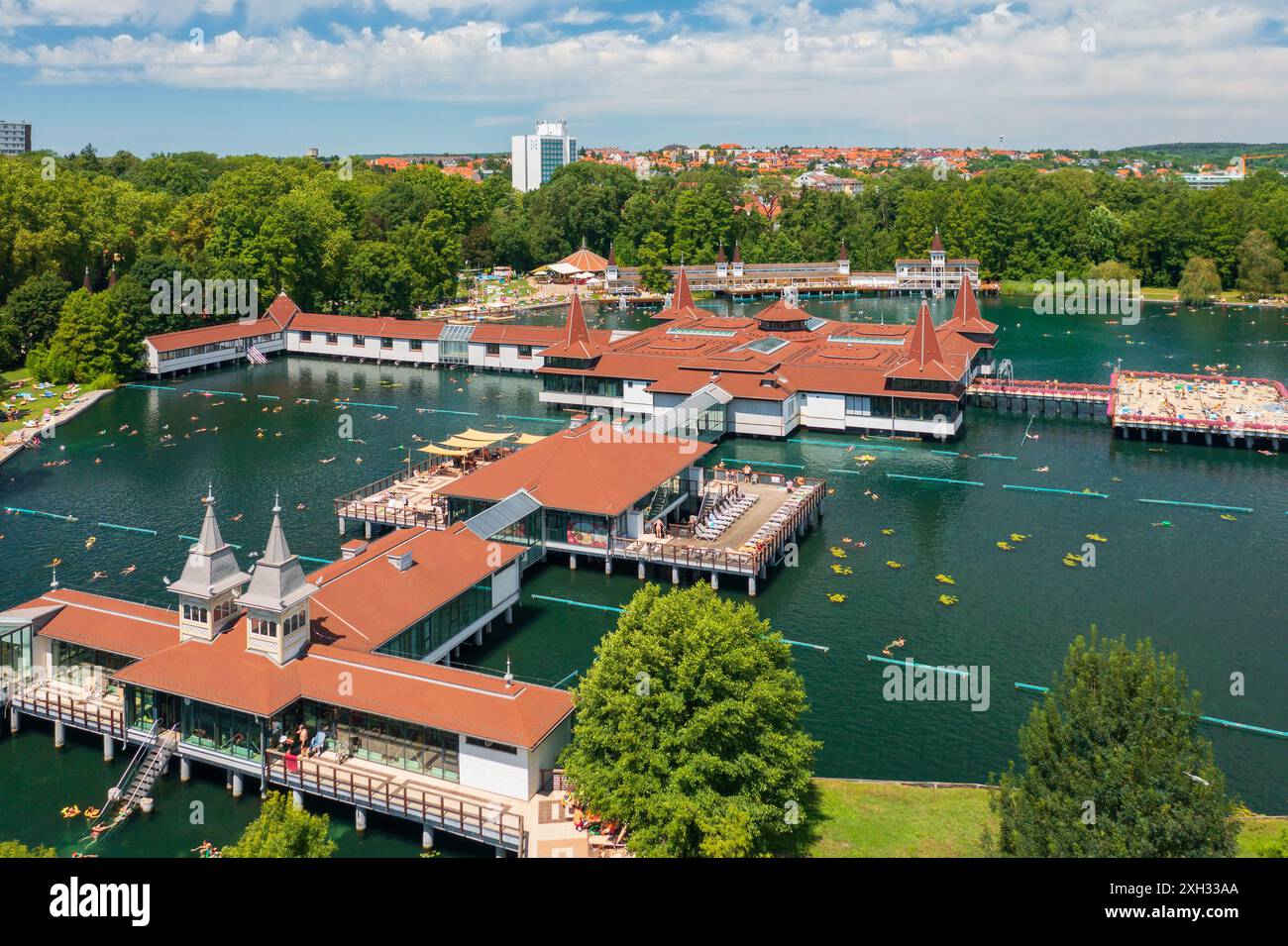 Aerial view about the thermal lake of Hévíz, which is the largest ...