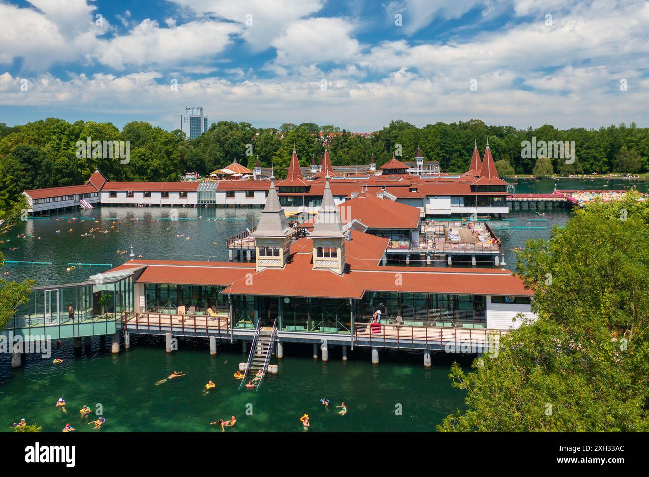 Aerial view about the thermal lake of Hévíz, which is the largest ...