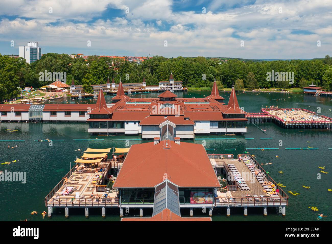 Aerial view about the thermal lake of Hévíz, which is the largest ...