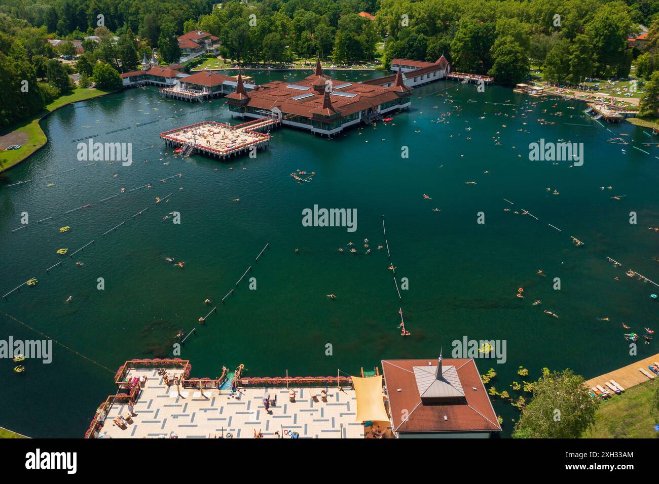 Aerial view about the thermal lake of Hévíz, which is the largest ...