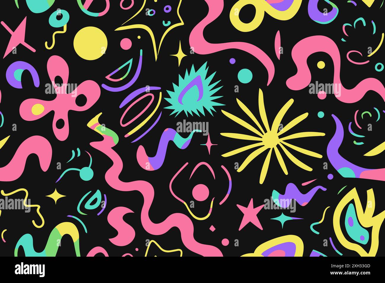 Wavy Swirl Trippy seamless pattern. Geometric bright color funky groovy ...