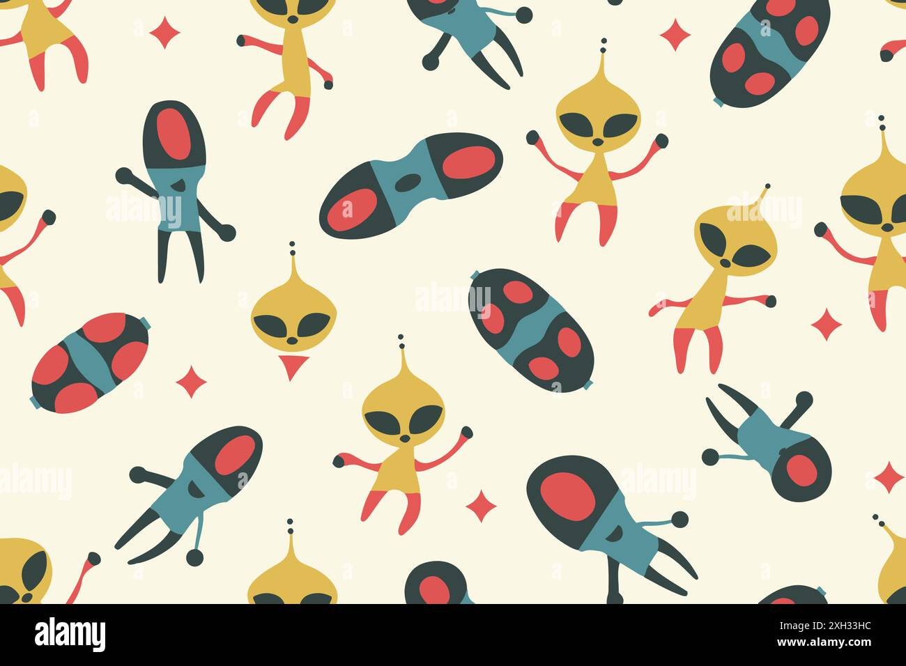 Cute alien kids textile pattern. Fabric design cosmos star little ...
