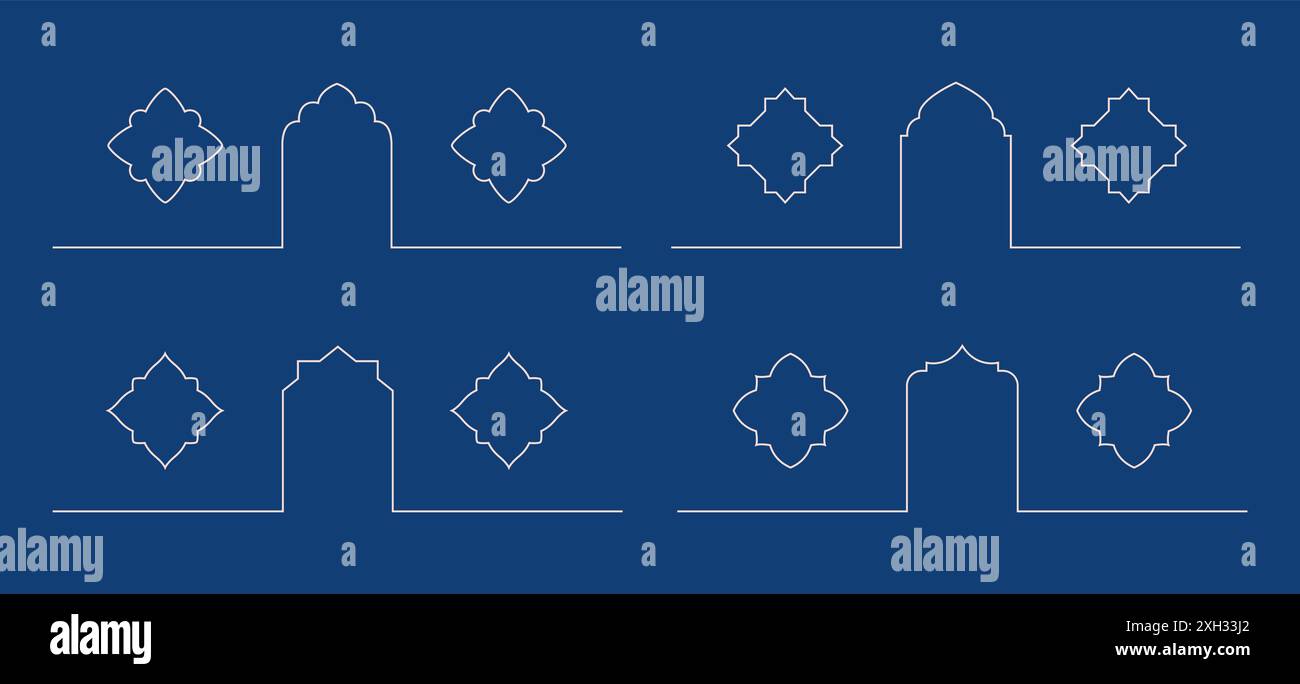 Line arabian window, arch shape. Outline border with oriental patterned ...