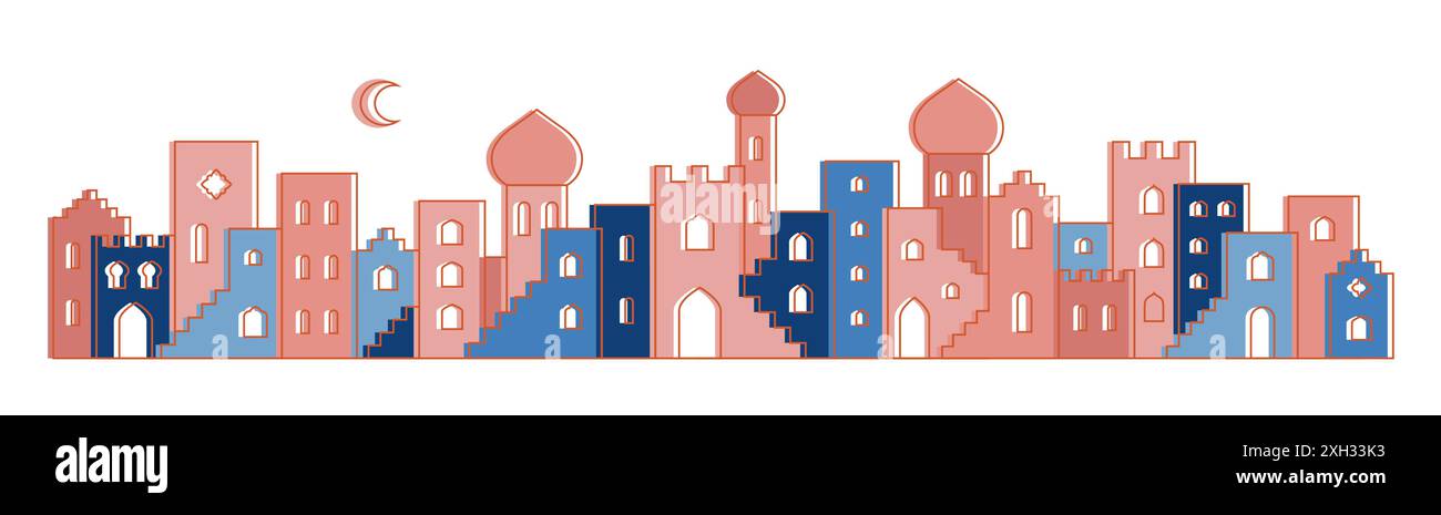 Arabic city landscape border. Abstract muslim moroccan, saudi eastern ...
