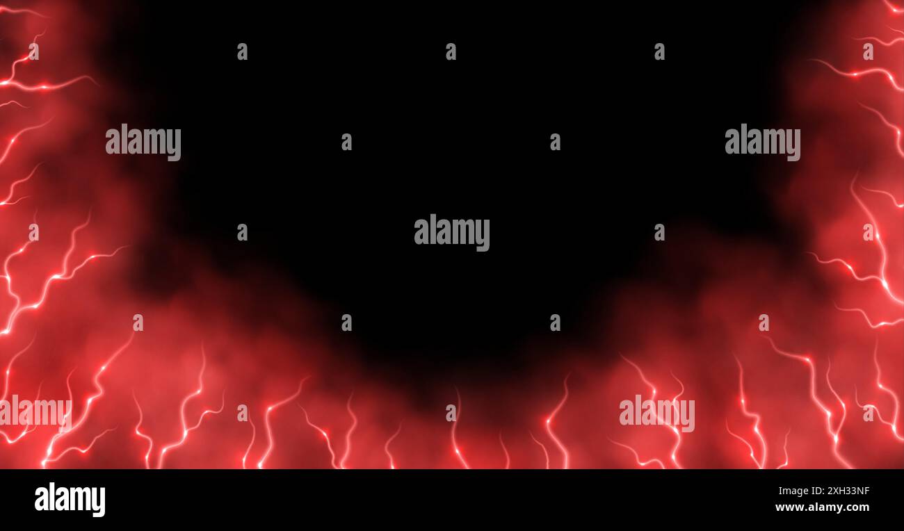 Red smoke with lightnings abstract background, thunderbolts and vapor ...