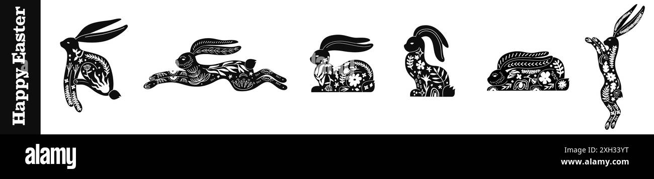 Black Linocut of Easter hare set Stock Vector Image & Art - Alamy