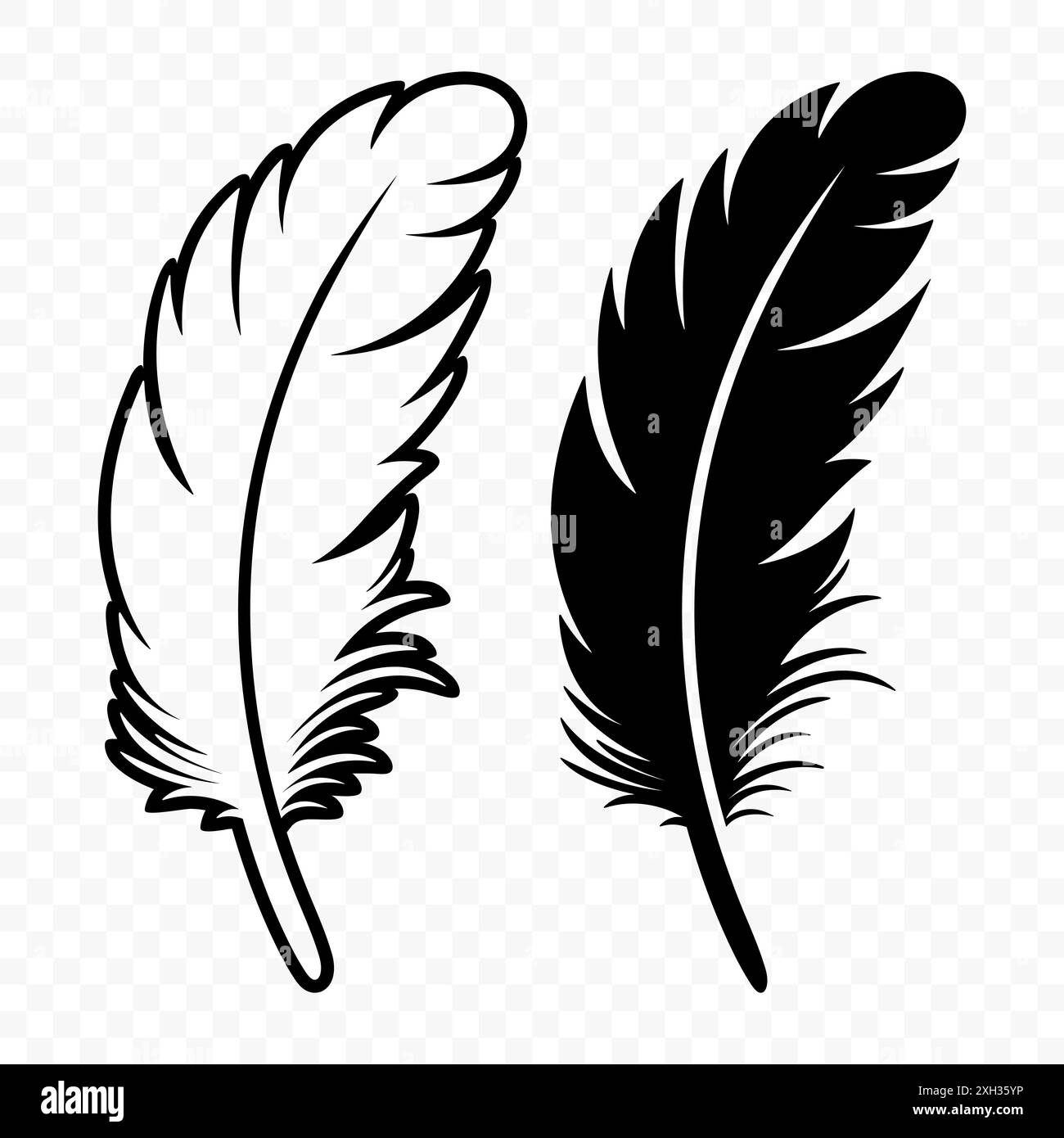 Vector Black and White Fluffy Feather Logo Icons. Silhouette Feather ...