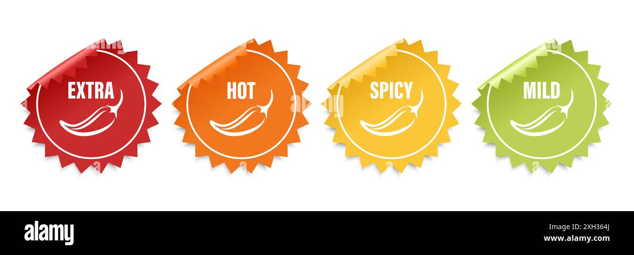 Realistic Vector Round Stickers with Spicy Chili Pepper Icon, Food ...