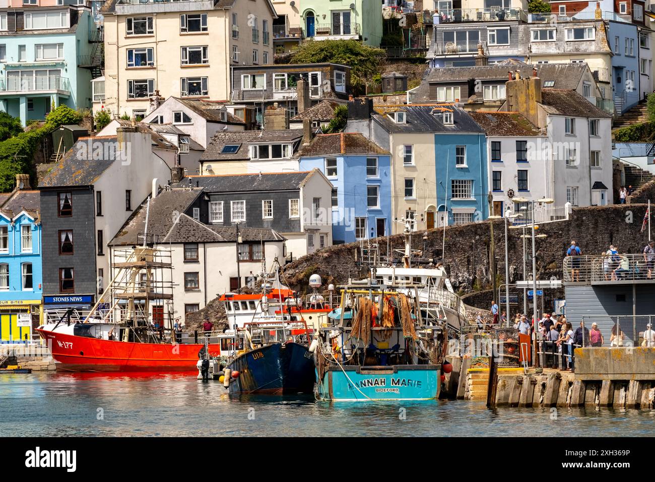 A long range zoom in shot across Brixham Harbour Stock Photo - Alamy
