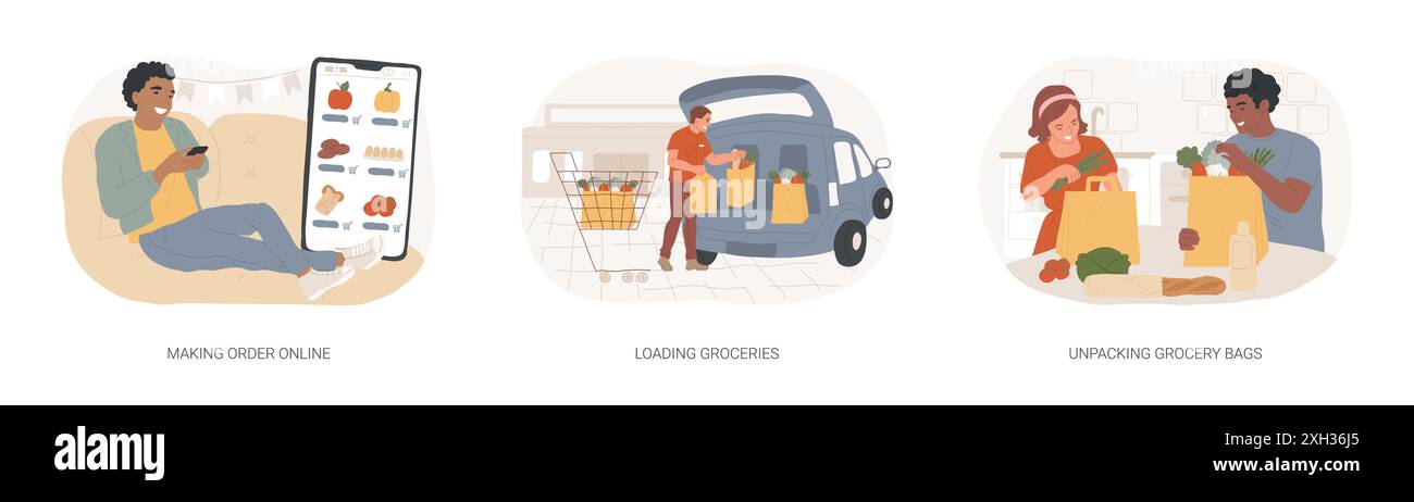 Curbside pickup at a grocery store isolated cartoon vector ...