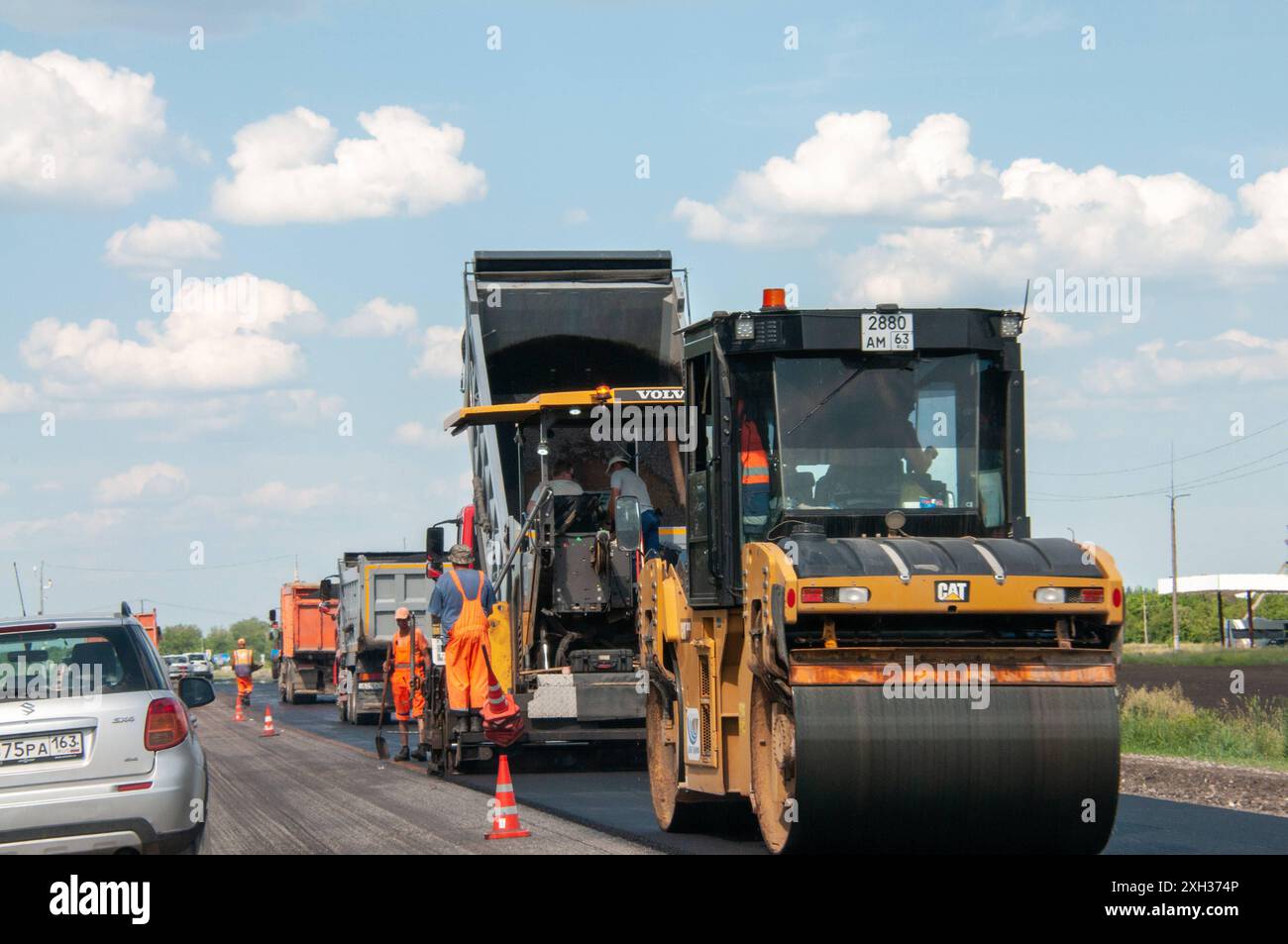 Road works Repair of the road near the village of Mirny in the Samara ...