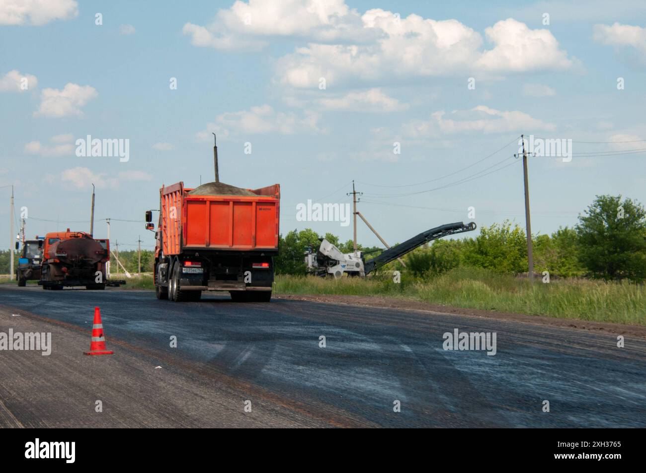 Road works Repair of the road near the village of Mirny in the Samara ...