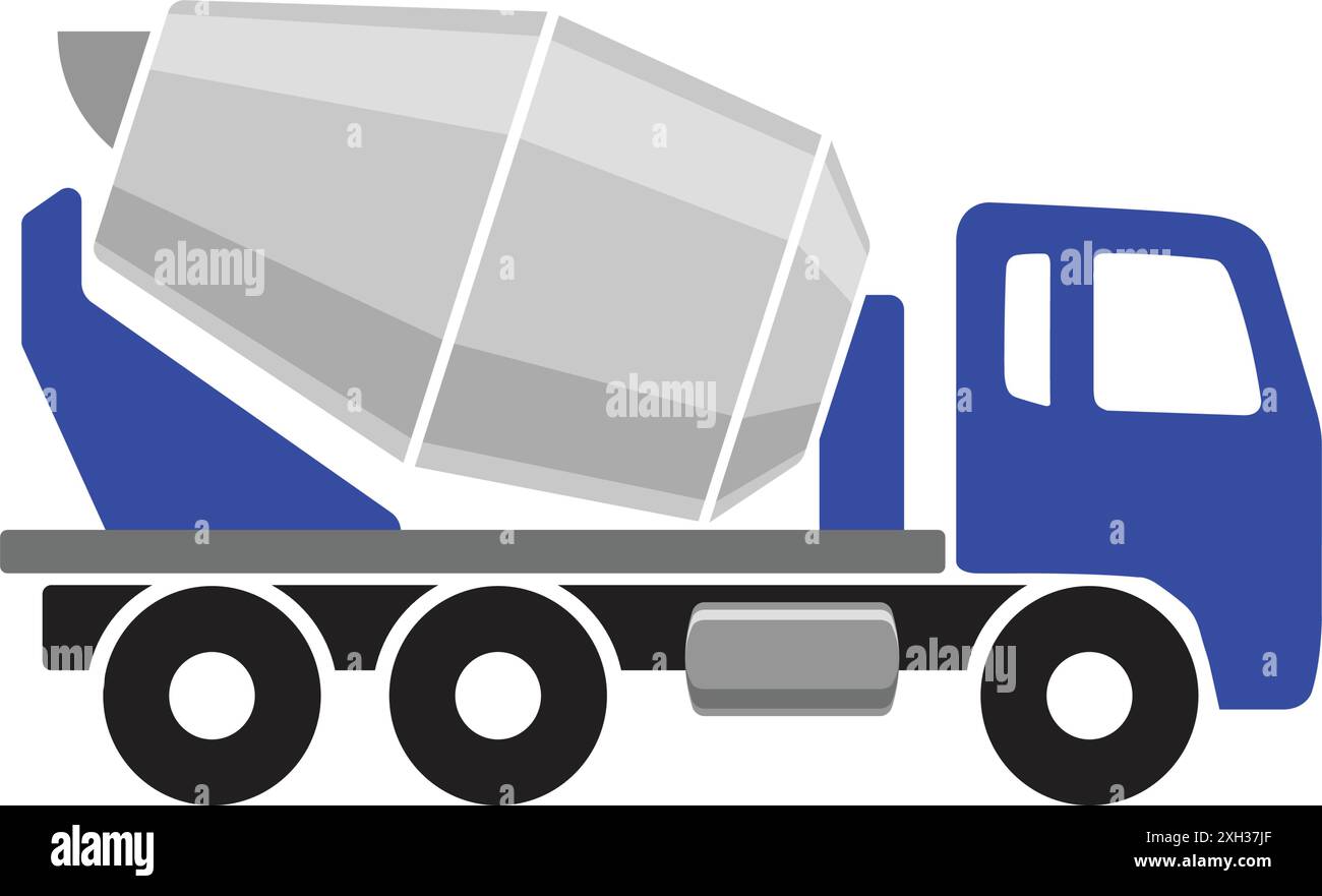 simple concrete cement mixer truck blue and white silhouette side view ...