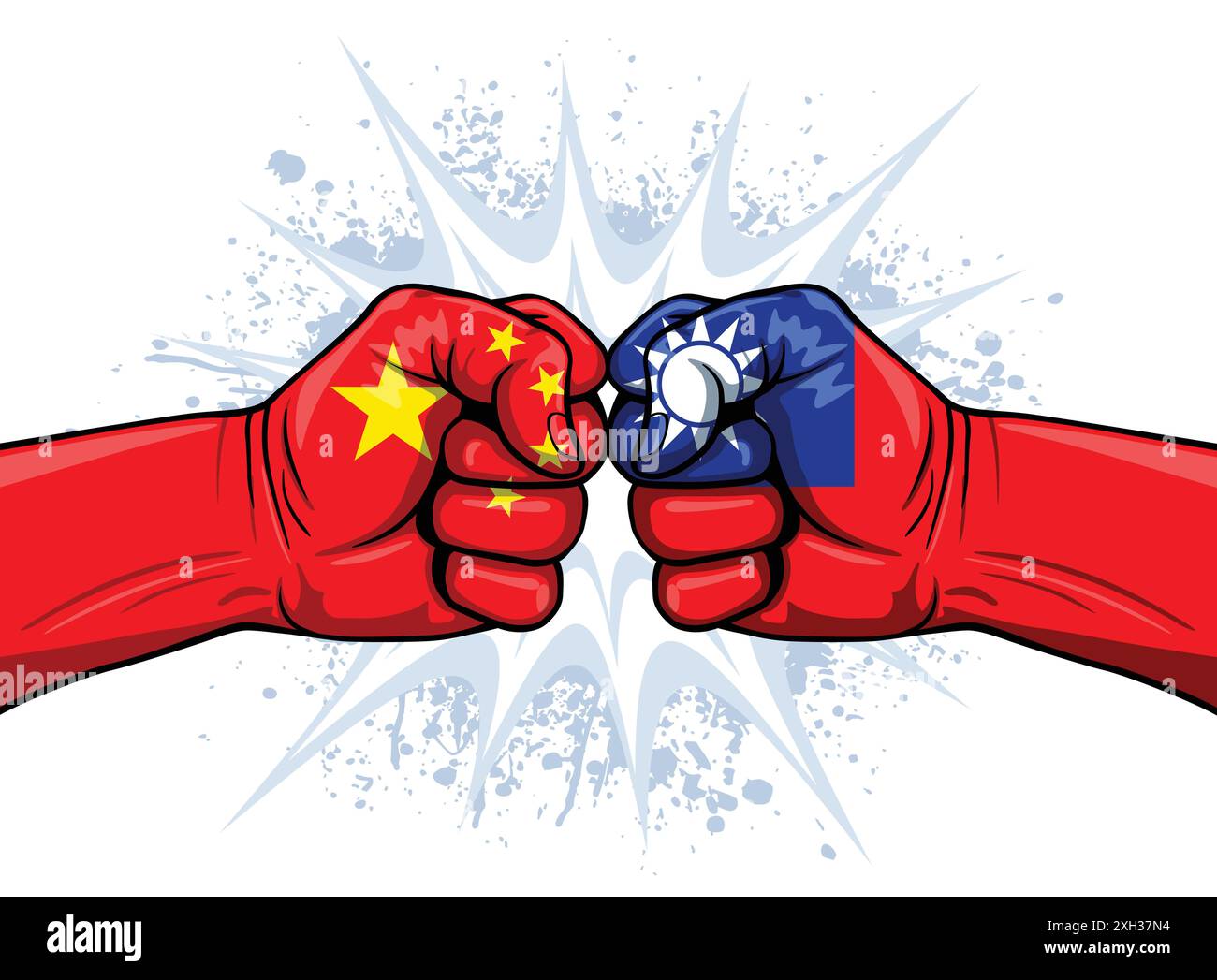 taiwan china war conflict tension punching fist concept flag side view ...