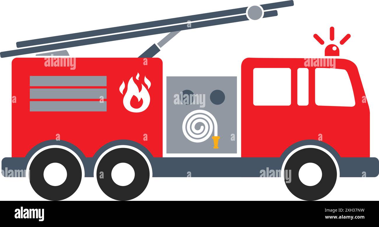 simple red fire engine truck silhouette side view icon symbol vector ...