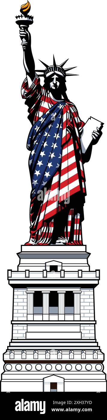stylized statue of liberty with wearing USA american flag vector ...